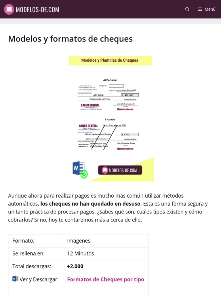 Modelos y Formatos de Cheques | PDF | Cheque | Bancos