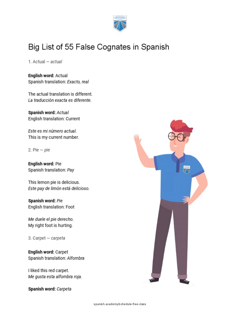 55 False Cognates in Spanish That Will Kill Your Conversation | PDF