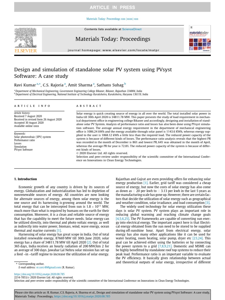 Design and Simulation of Standalone Solar PV System Using PVsyst ...