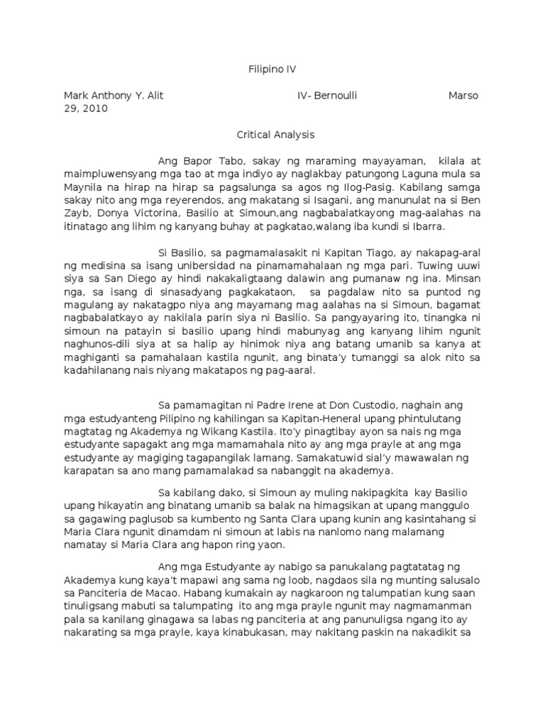 Filipino IV Critical Analysis | PDF