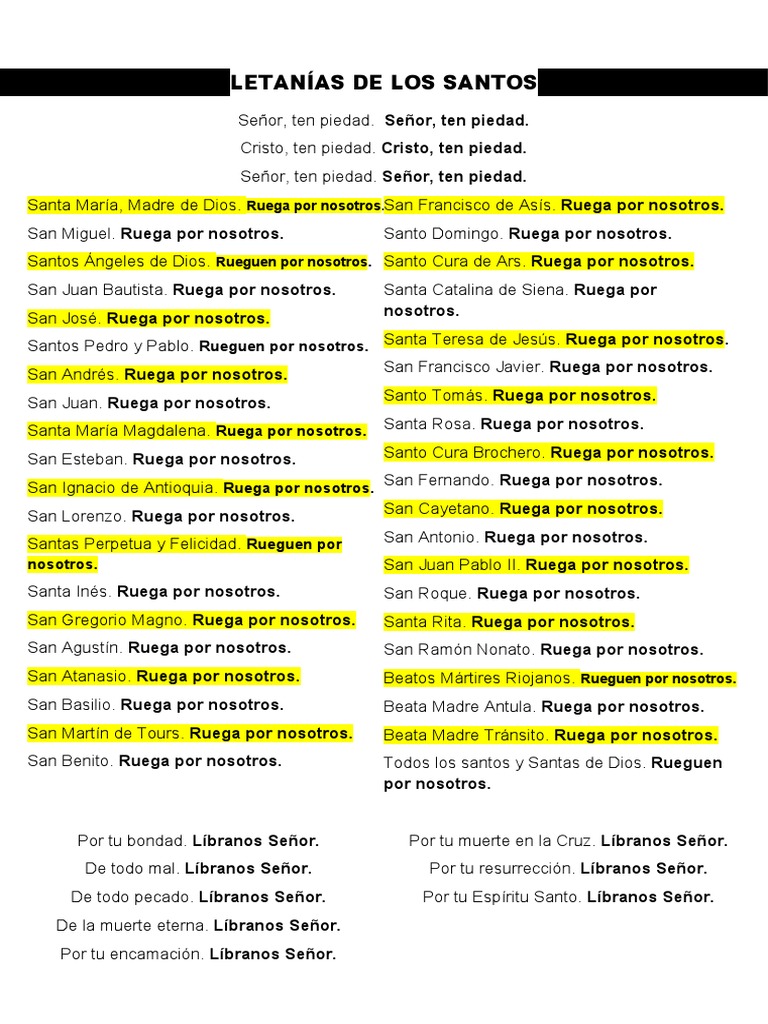 Letanías de Los Santos | PDF | Oración | Cristo (título)