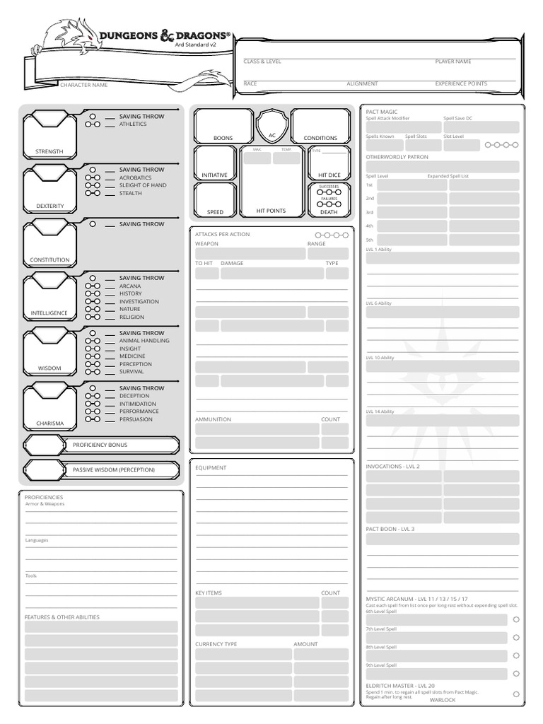 Ard Character Sheet - Warlock | PDF | Role Playing | Entertainment