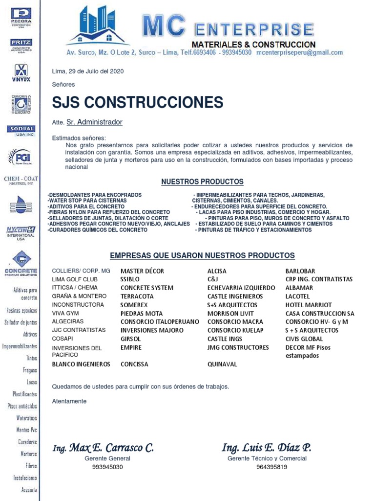 Carta de Presentacion de MC Enterprise para SJS Construcciones | PDF | Tecnología