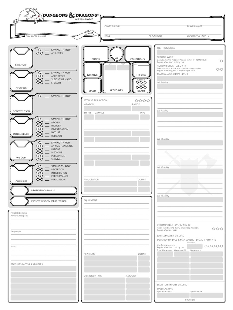 Ard Character Sheet - Fighter | PDF | Adventure Games | Entertainment