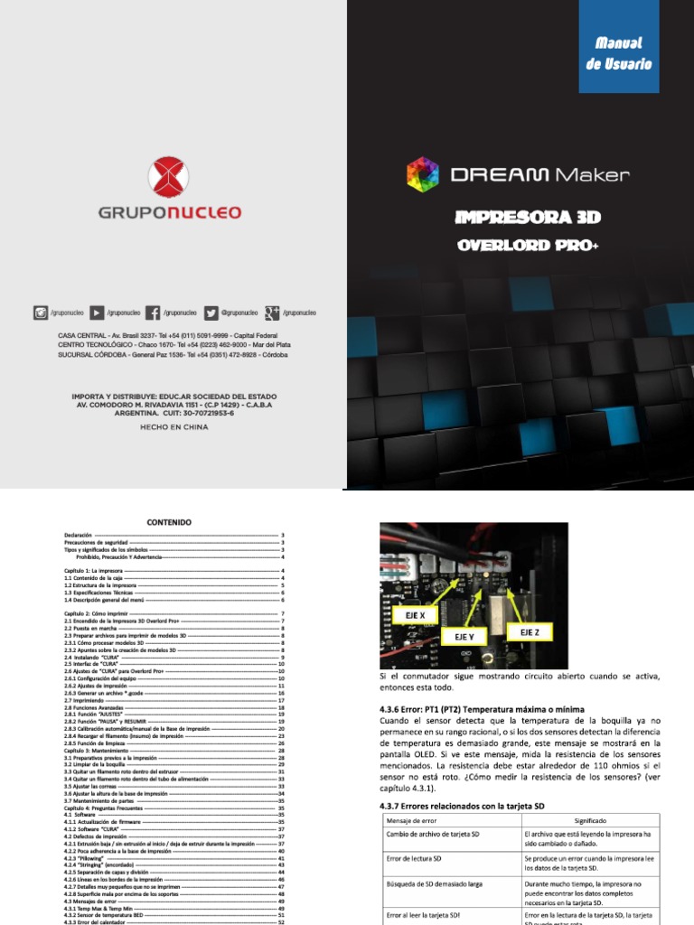 Guía del usuario para la impresora 3D Overlord Pro+ | PDF | Extrusión ...