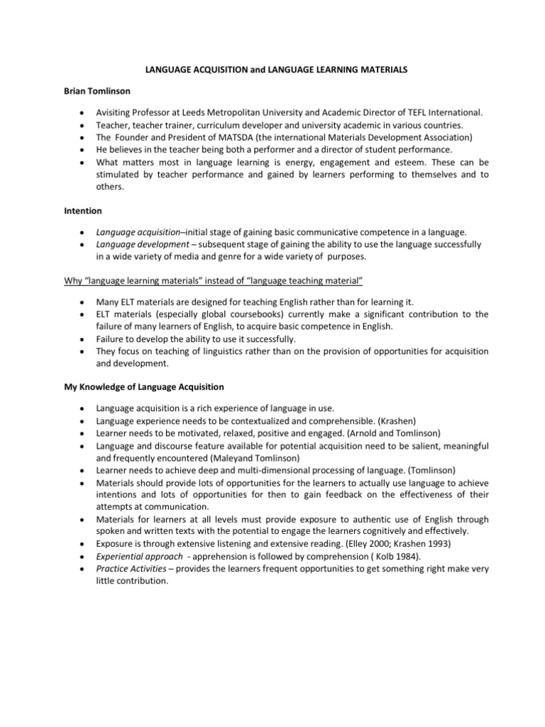 Language Acquisition and Language Learning Materials | PDF | Language ...