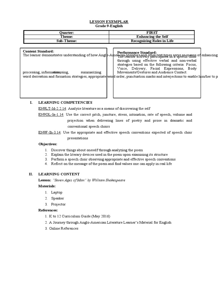 G9 English Lesson Exemplar 1st Quarter | PDF | Stress (Linguistics) | English Language