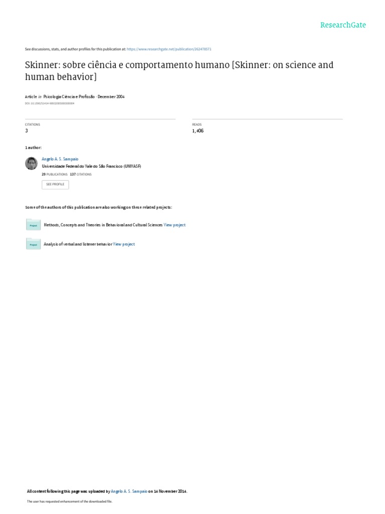 Skinner Sobre Ciencia E Comportamento Humano Pdf Science Psicologia