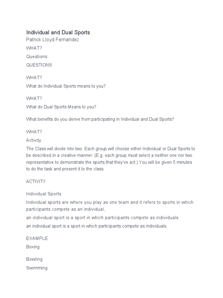 Individual and Dual Sports | PDF