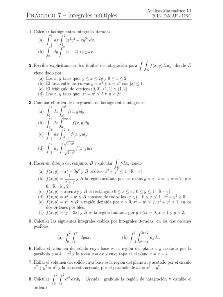 Integrales Múltiples: Ejercicios y Soluciones | PDF | Integral | Esfera