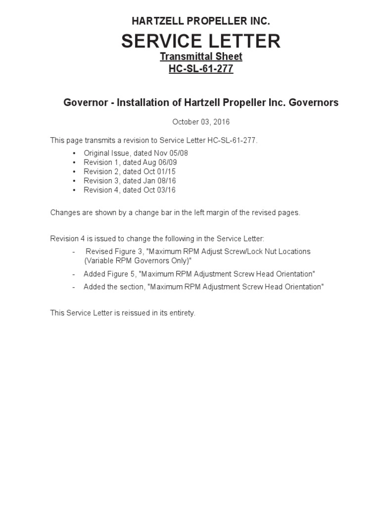 Hartzell Governor Installation | PDF | Propeller | Nut (Hardware)
