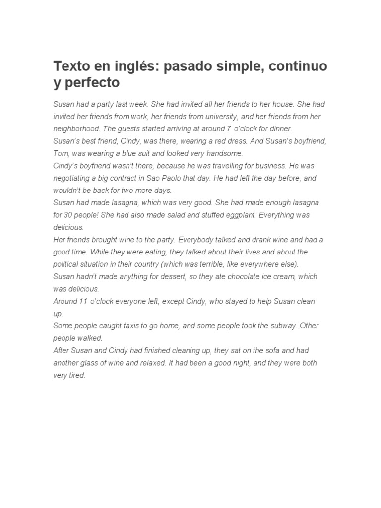 Textos en Pasado: Simple y Continuo | PDF | Foods