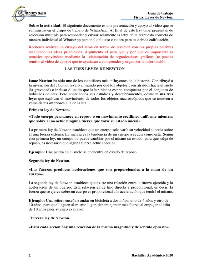 Guia Leyes de Newton | PDF | Fuerza | Las leyes del movimiento de Newton