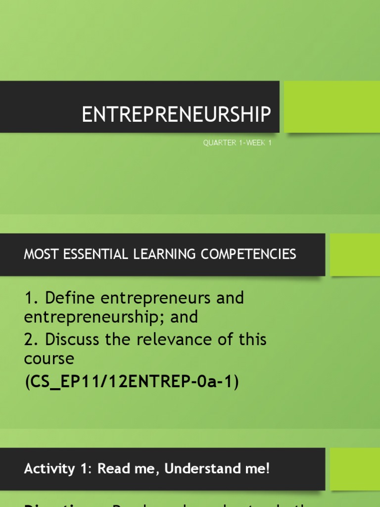 Week 1 Entrepreneurship | PDF Week 1 Entrepreneurship | PDF