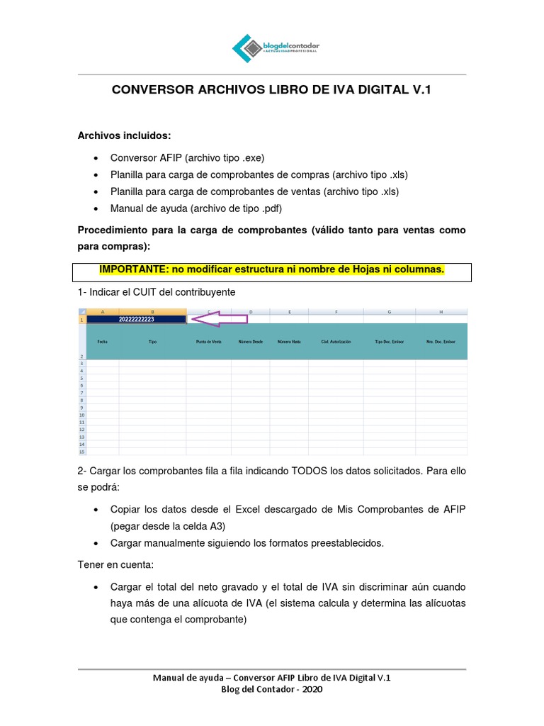 Manual de Uso Conversor Libro de IVA Digital v.1 | PDF | Archivo de computadora | Microsoft Excel