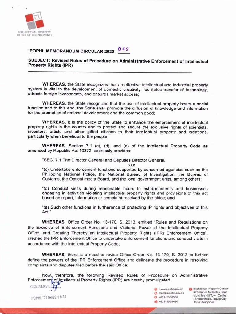 IPOPHL MEMORANDUM CIRCULAR NO. 2020 - 049 - Revised Rules of Procedure On Administrative ...
