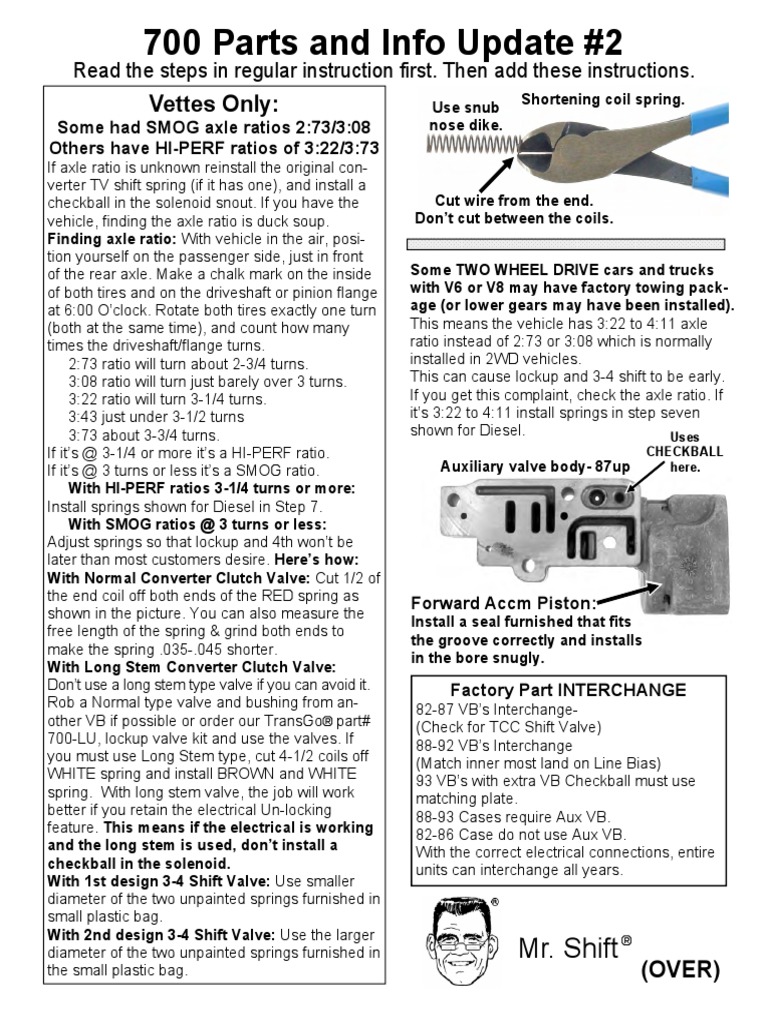 887-sk700 TH700-R4 - SHIFT KIT | PDF | Axle | Valve