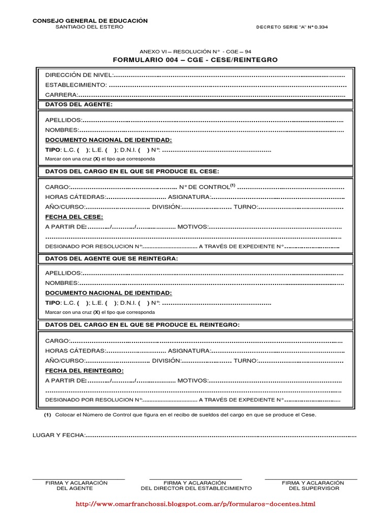 Formulario 004 de Cese y Reintegro | PDF | Autenticación | Costa Rica