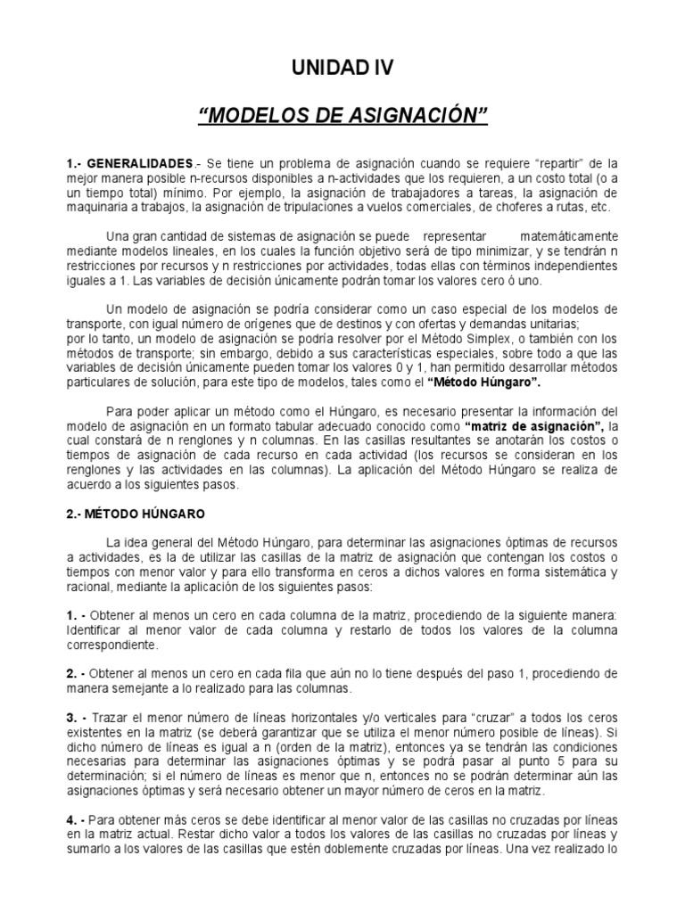 Modelos de Asignacion | PDF | Matriz (Matemáticas) | Matemáticas Aplicadas