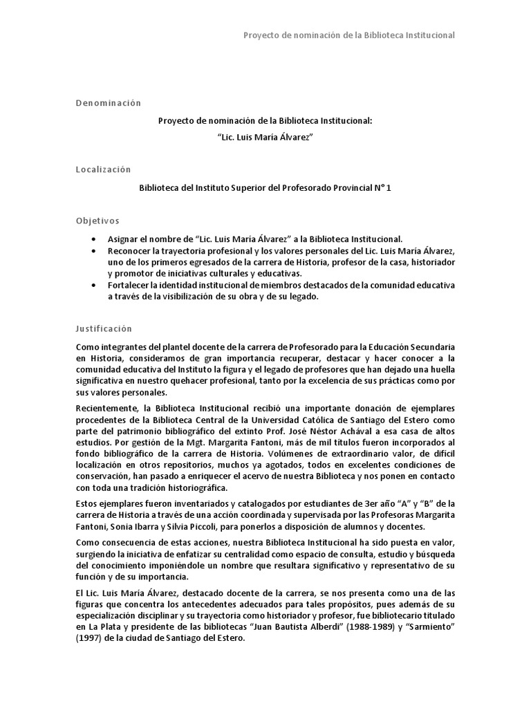 Nominación Biblioteca "Lic. Luis Álvarez" | PDF | bibliotecario | Santiago