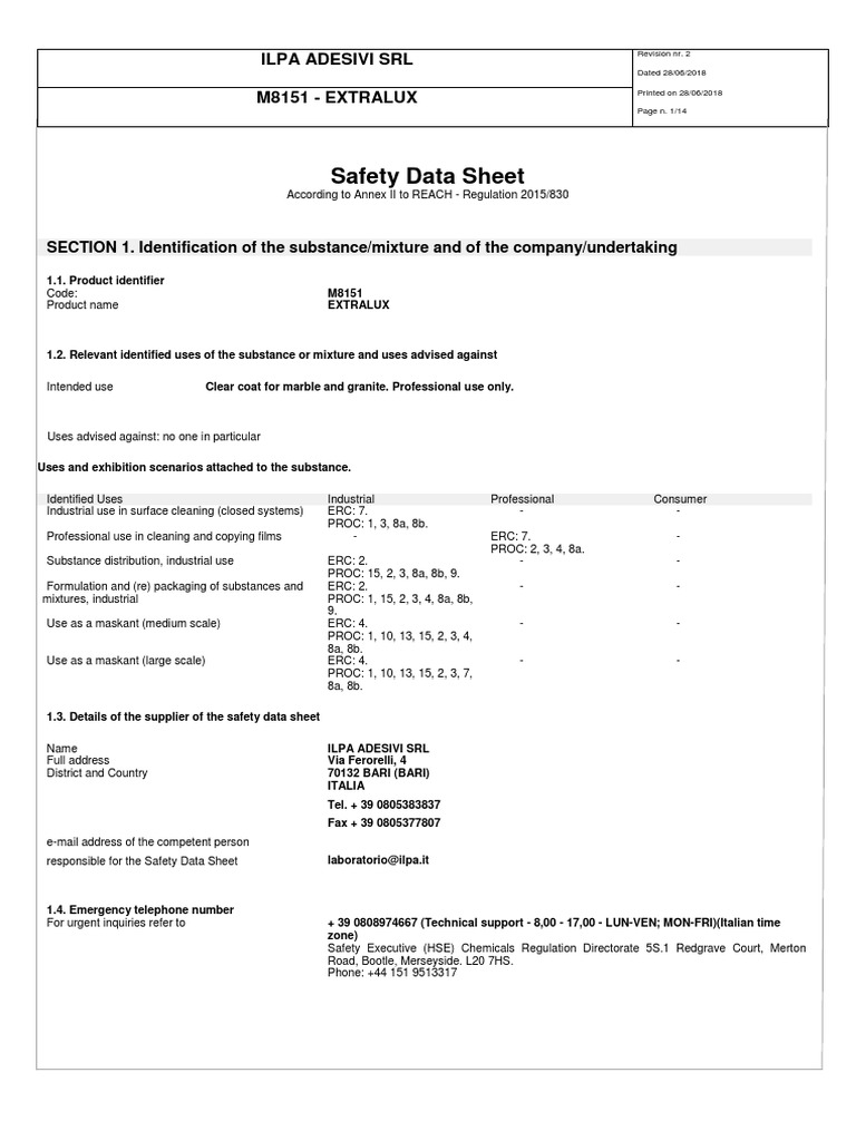 EXTRALUX Safety Data Sheet Overview | PDF | Toxicity | Personal Protective Equipment
