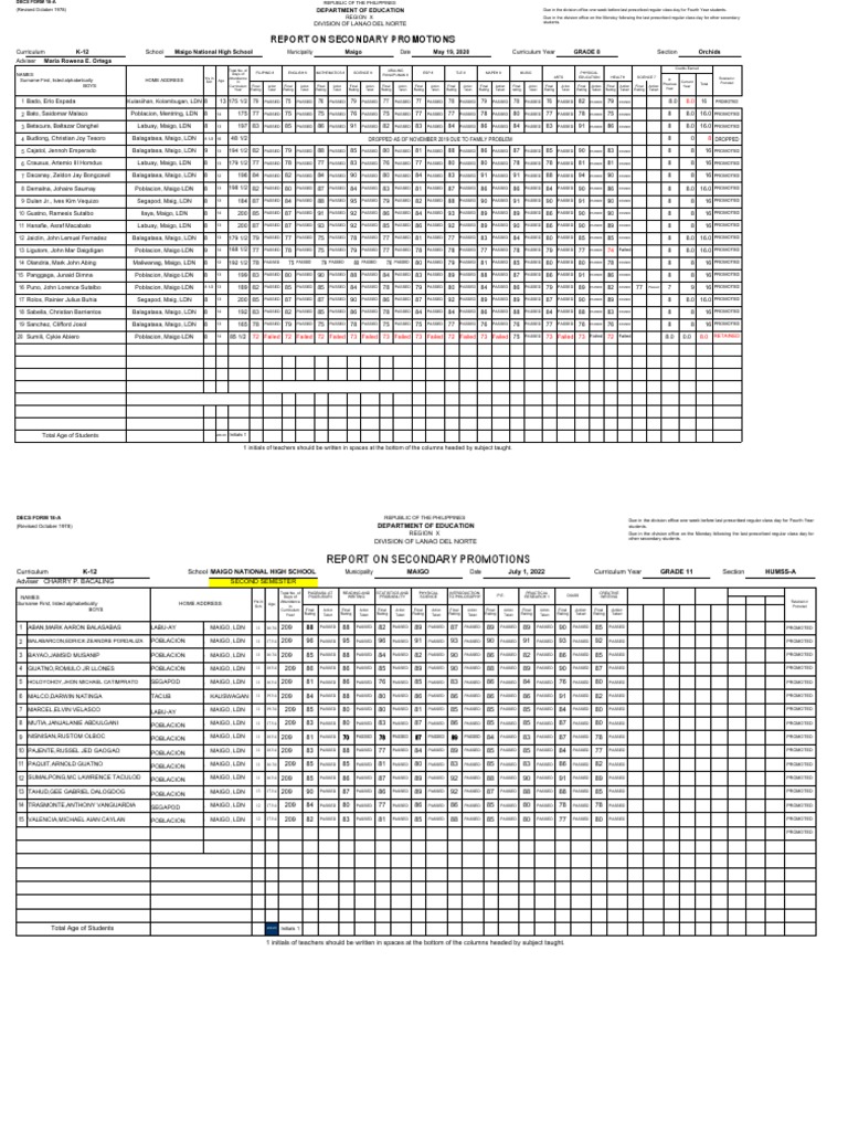 Form 18 A Male 2nd Sem | PDF