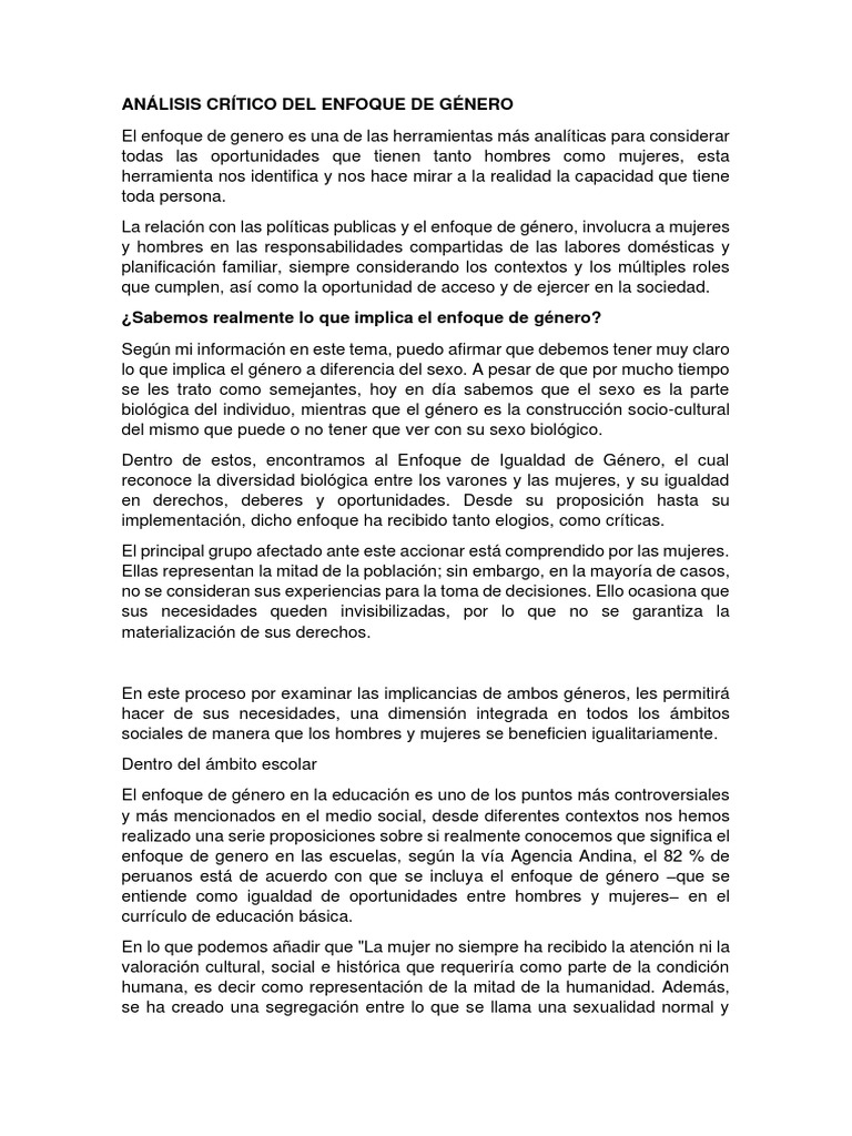 Análisis Crítico Del Enfoque de Género | PDF | Estudios de género | Género