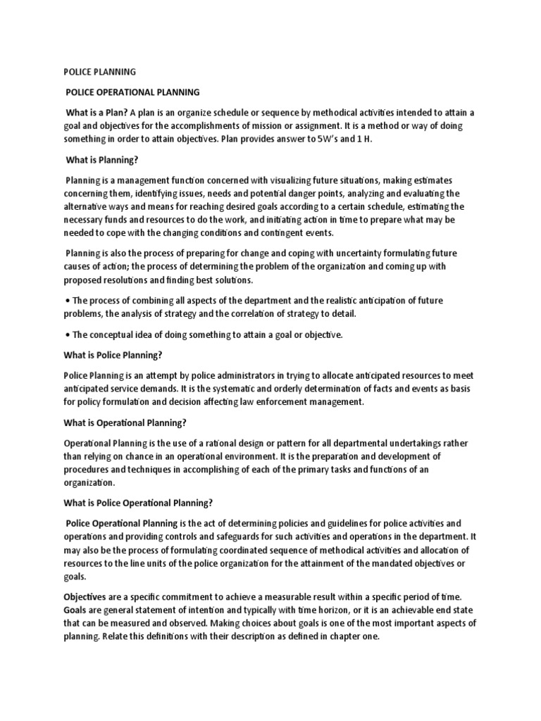 Police Planning | PDF | Goal | Policy