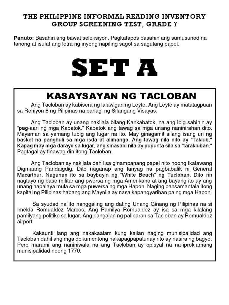 FIL7 PHIL IRI Group-Screening-Test | PDF