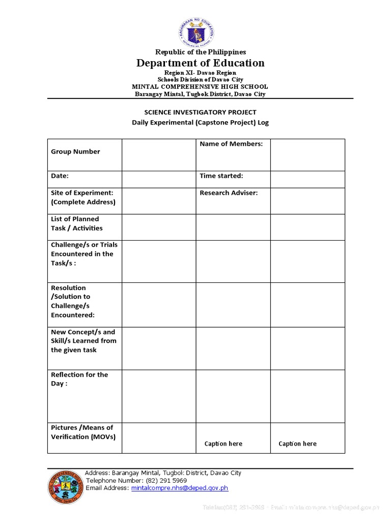 Mintal Comprehensive High School Science Project Log | PDF