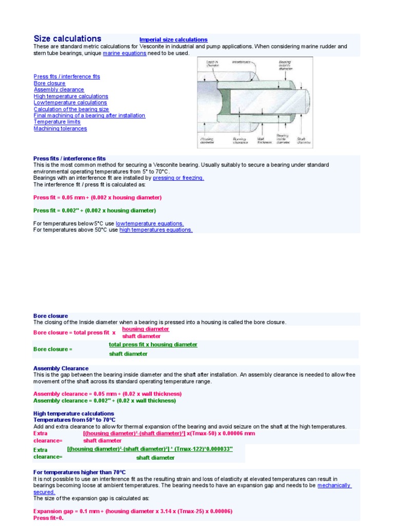 Size Calculations Bearing | PDF | Engineering Tolerance | Bearing (Mechanical)