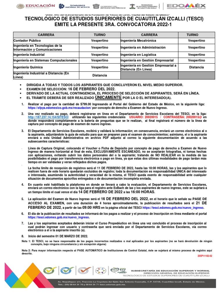 TESCI 3ra - Convocatoria 22-1 | PDF | Contraseña | Software de la ...