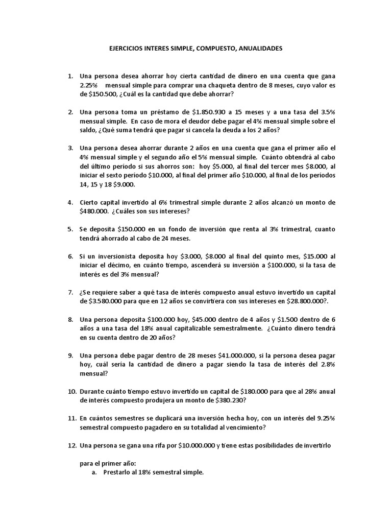 Ints Simple, Comp, Anualidades | PDF | Interés | Crédito