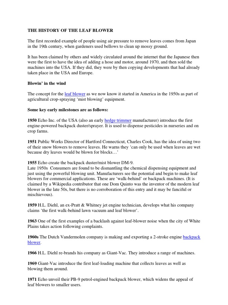 The History of The Leaf Blower | PDF | Mechanical Fan | Engines
