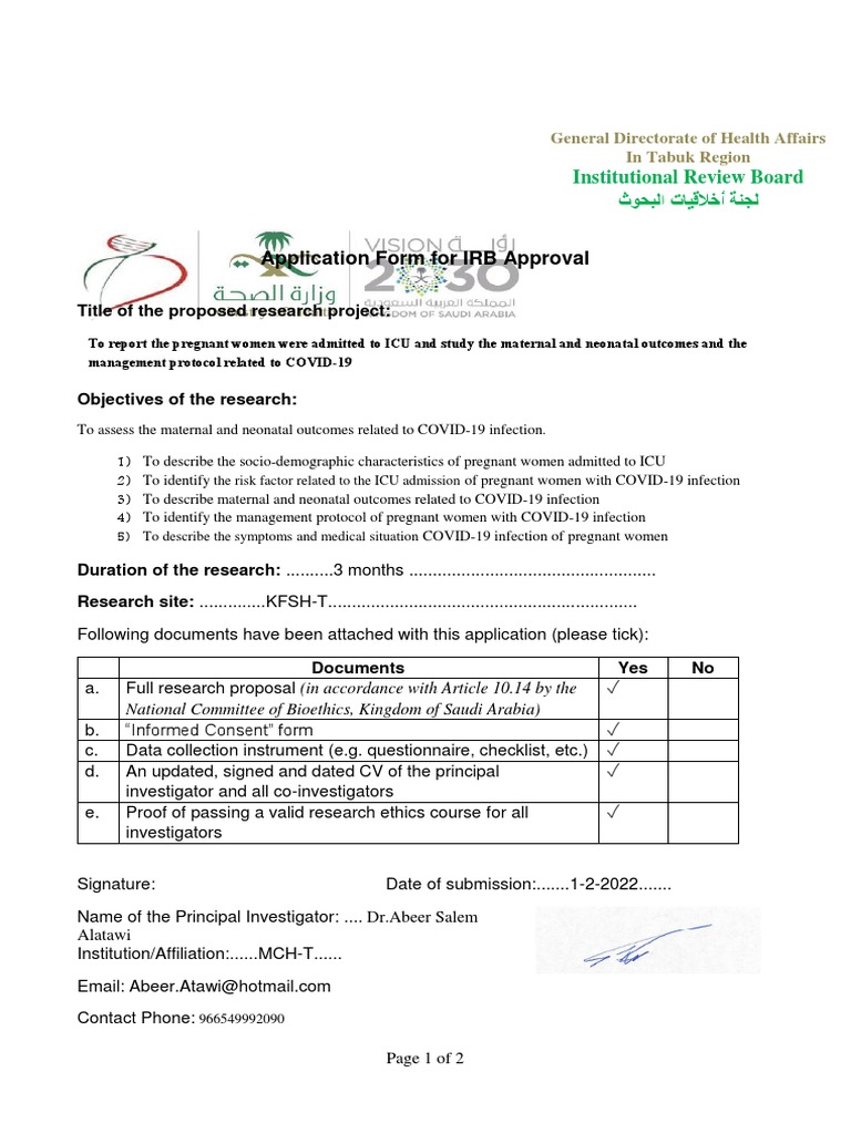 Application Form For IRB Approval (Blank) | PDF | Institutional Review ...