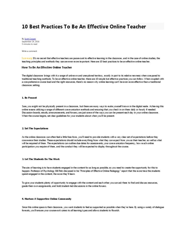 10 Best Practices To Be An Effective Online Teacher | PDF | Educational ...