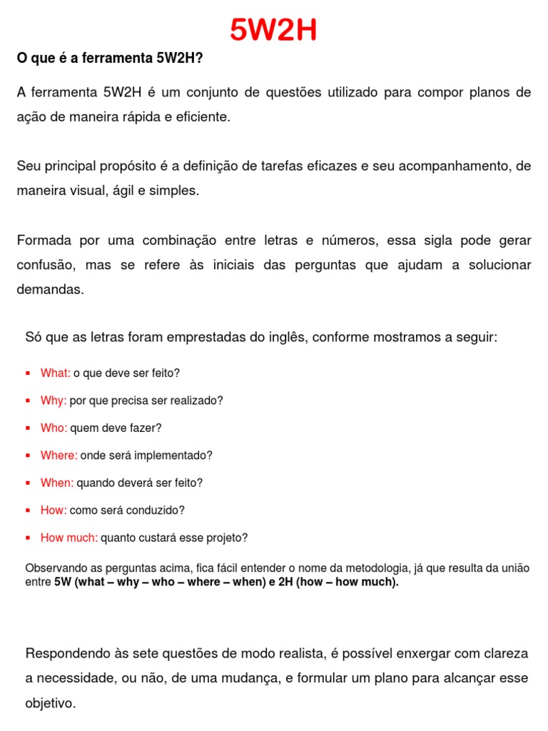 5W2H | PDF | Qualidade (negócios)