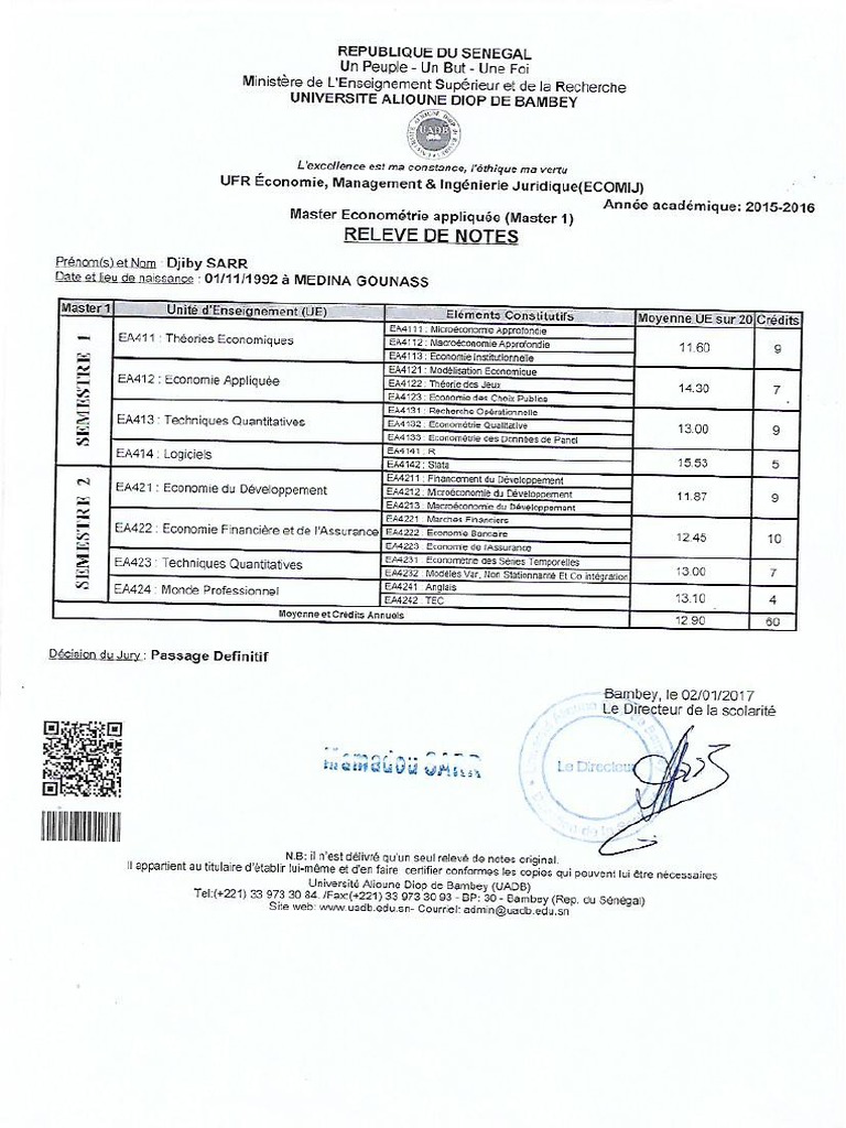 Relevé Note en Master1 | PDF