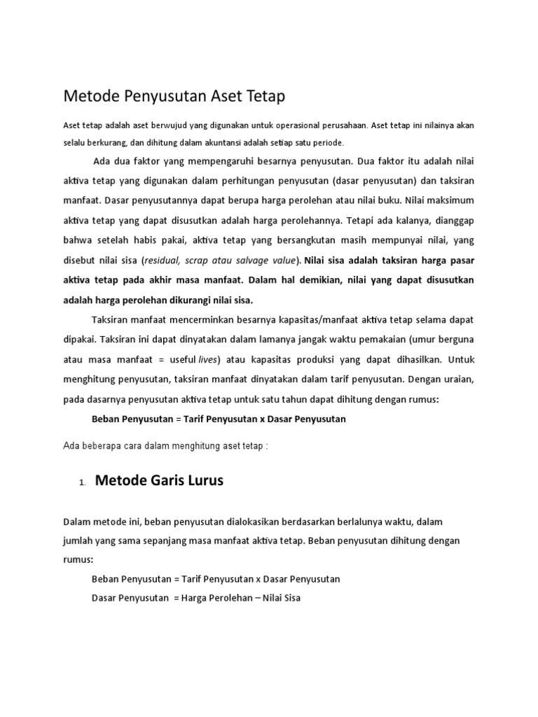 Metode Penyusutan Aset Tetap Terperinci | PDF | Pengelolaan Keuangan & Uang