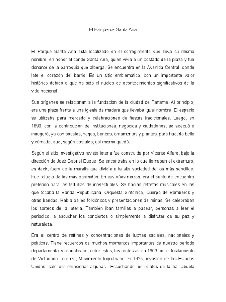 Historia y Significado del Parque Santa Ana | PDF