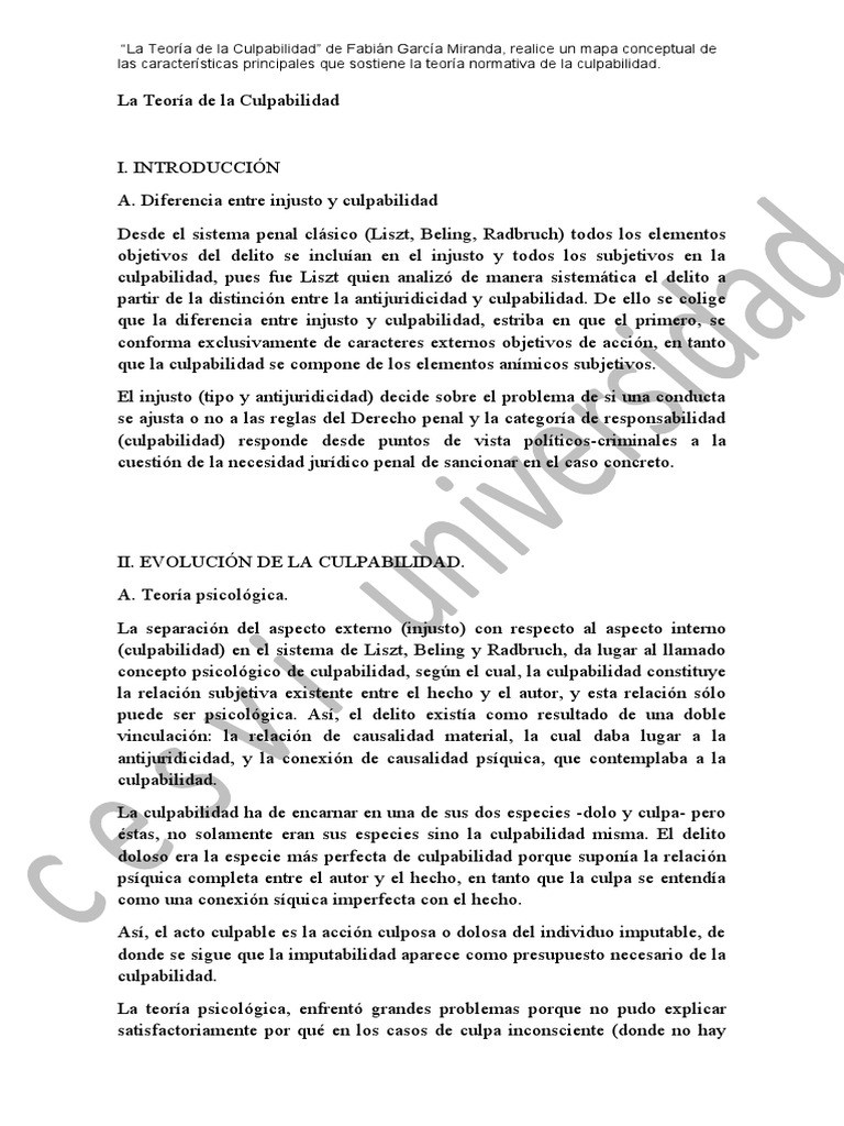 La Teoría de La Culpabilidad Ejercicio | PDF | Derecho penal | Castigos