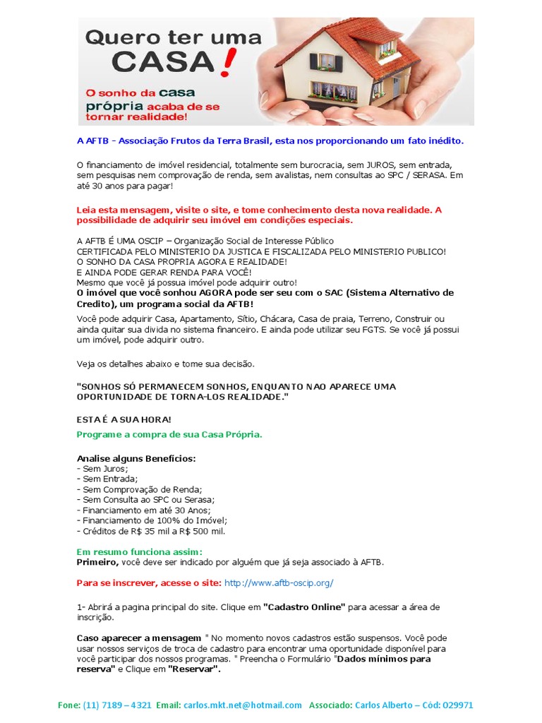Financiamento Imobiliário Sem Juros AFTB | PDF | Brasil | Crédito