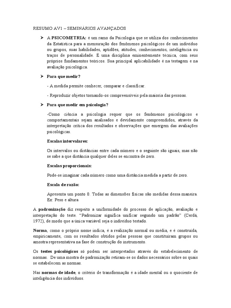 RESUMO AV1 - Seminarios | PDF | Psicologia | Science