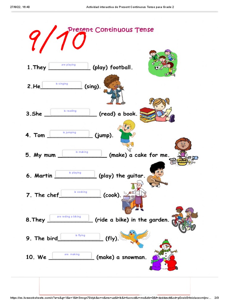 Actividad Interactiva de Present Continuous Tense para Grade 2 | PDF