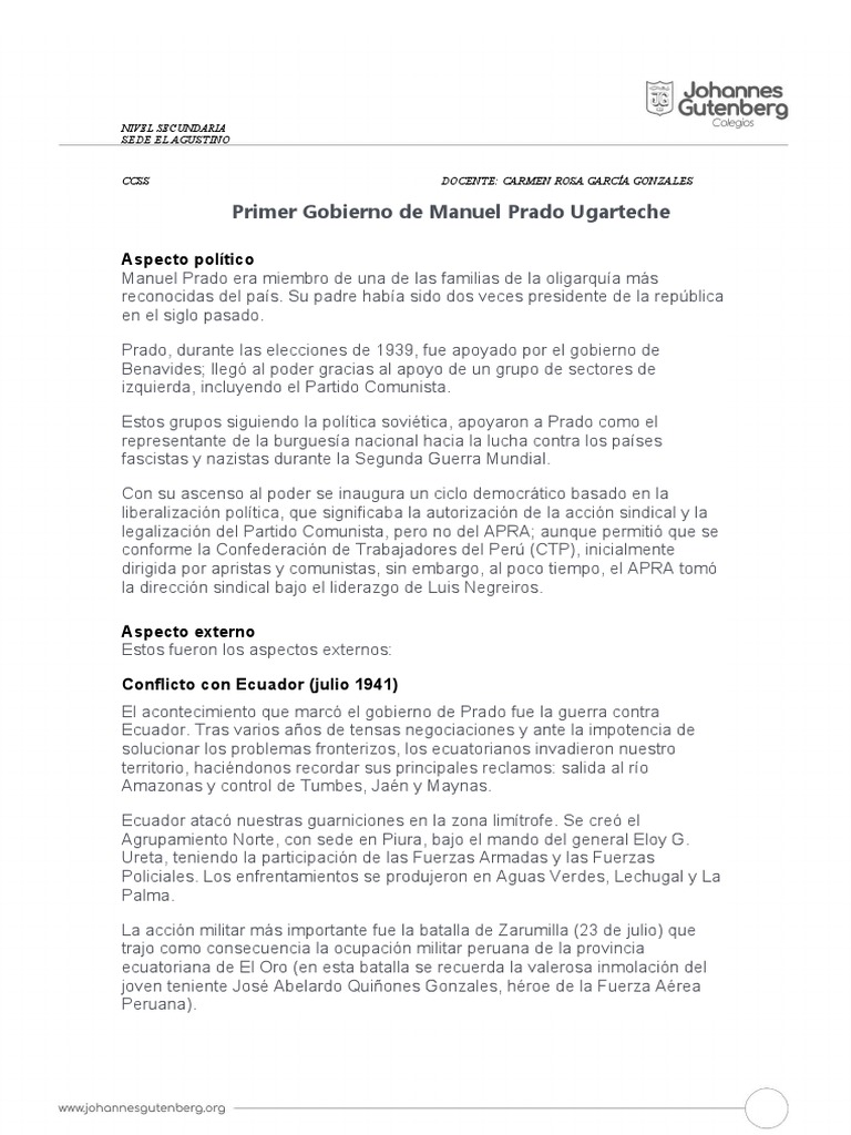 5° Primer Gobierno de Manuel Prado U. | PDF | Perú