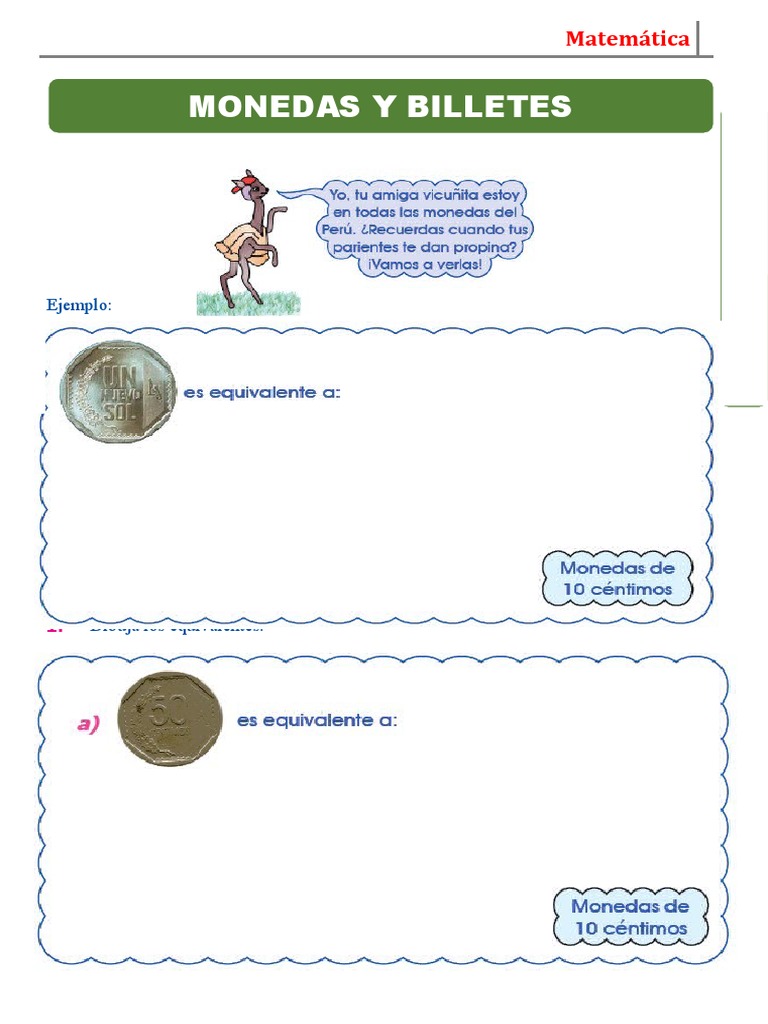 Monedas y Billetes para Segundo Grado de Primaria | PDF