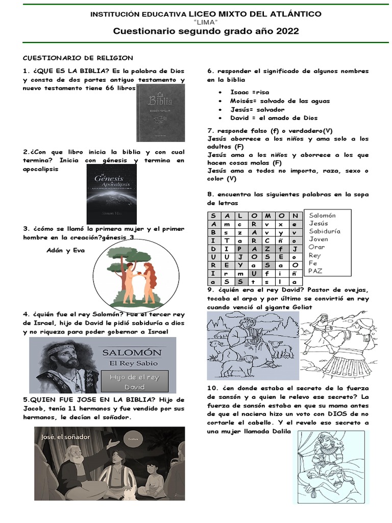 Cuestionario de Segundo Grado | PDF | David | Biblia