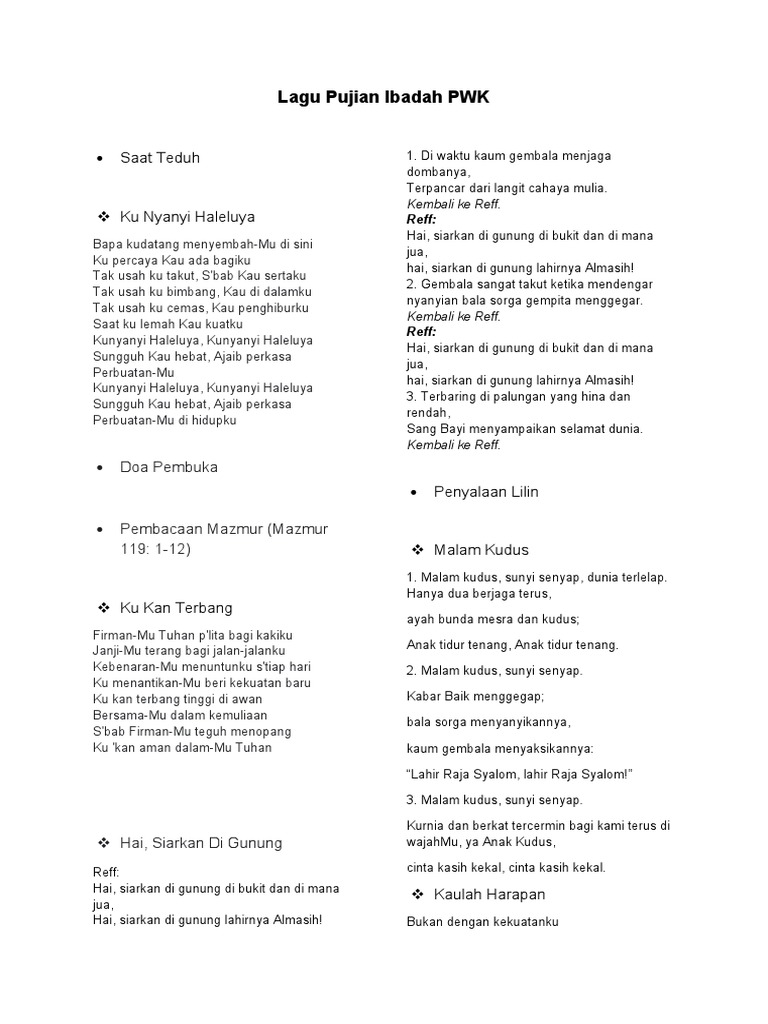Lagu Pujian Ibadah PWK | PDF