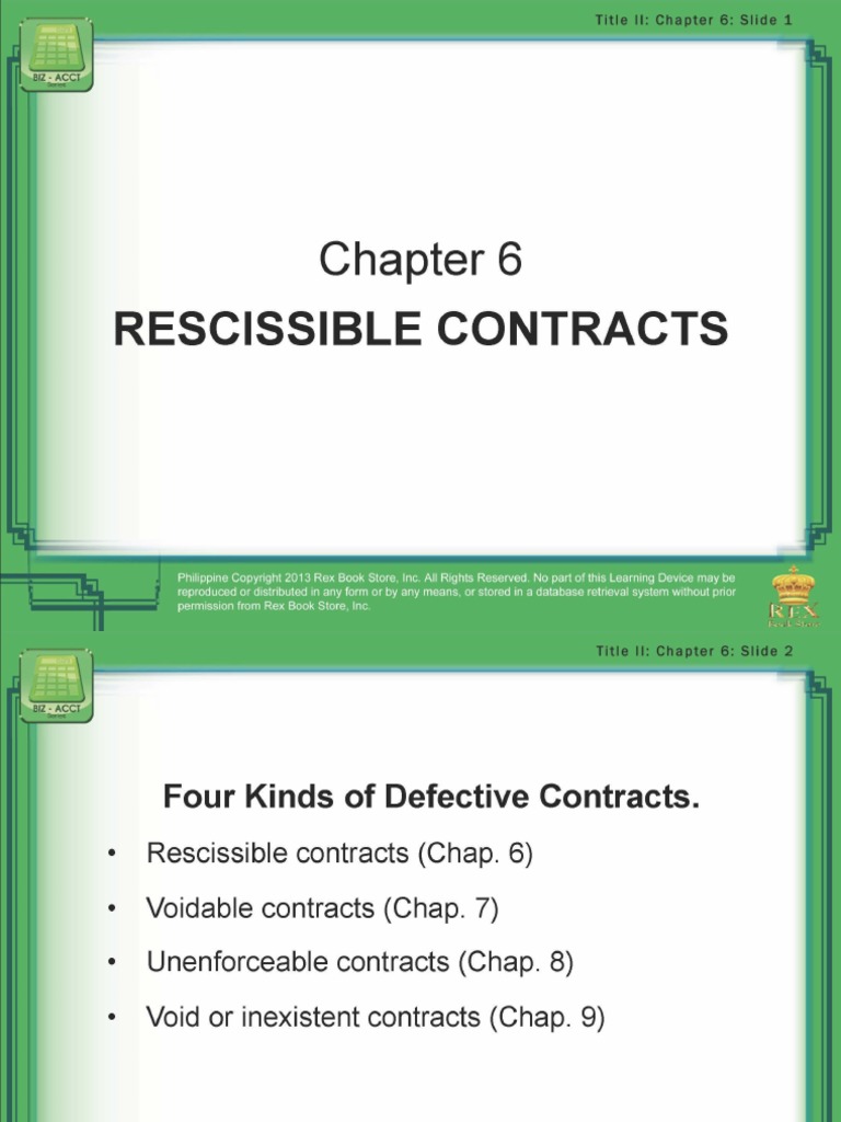 Title II Chapter 6-Rescissible Contracts | PDF