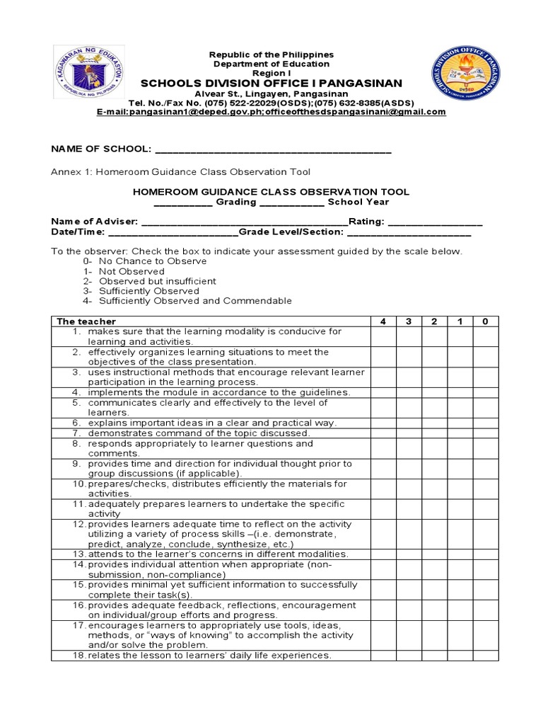 Annex 1 HG Class Observation Tool Sample SY 2021 2022 | PDF | Learning ...